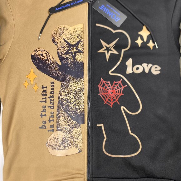 ROMWE Hoodie | Jackets & Coats | Romwe Hoodie Beigeblack W Stars | Poshmark